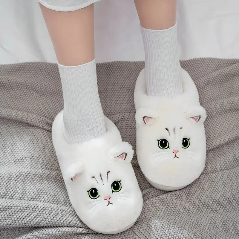 Fluffy-White-Cat-Slippers-Women-s-Cuddly-Kitty-Slides-Shoes-Woman ...