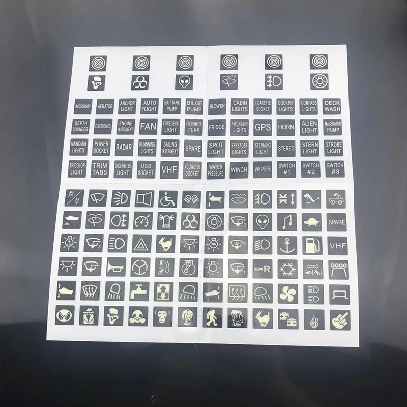 Rocker Switch Label PVC Luminous Car Sticker Instrument Switches Relays ...