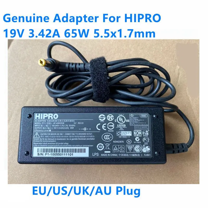 Genuine HIPRO HP A0652R3B 19V 3.42A 3.43A 65W AC DC Adaptor 5.5x1.7mm ...