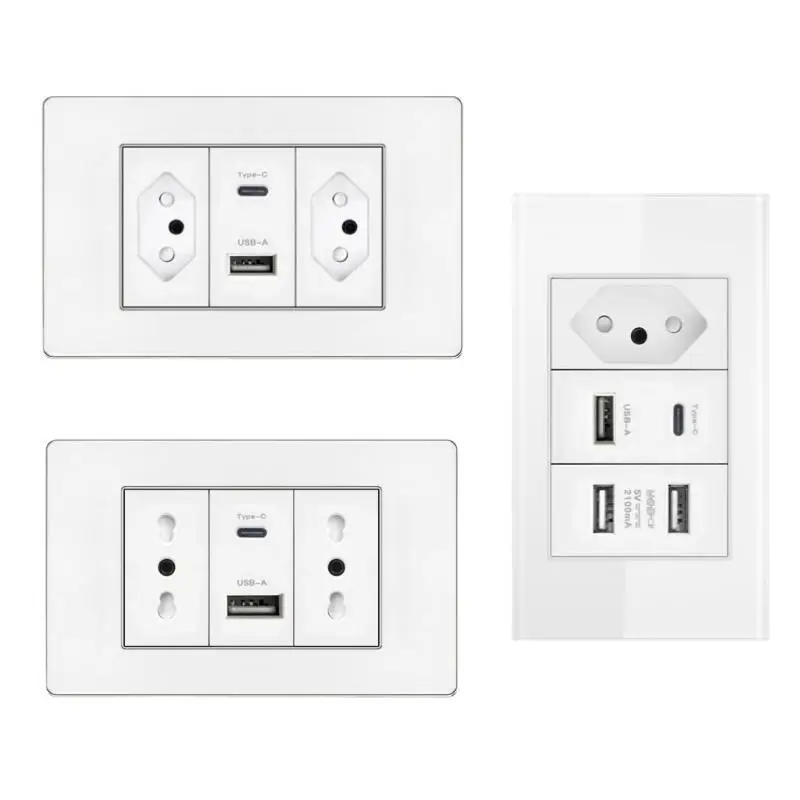 White Brazil 20A Socket with Usb Type C 10W 20W,Plastic/glass Italian ...