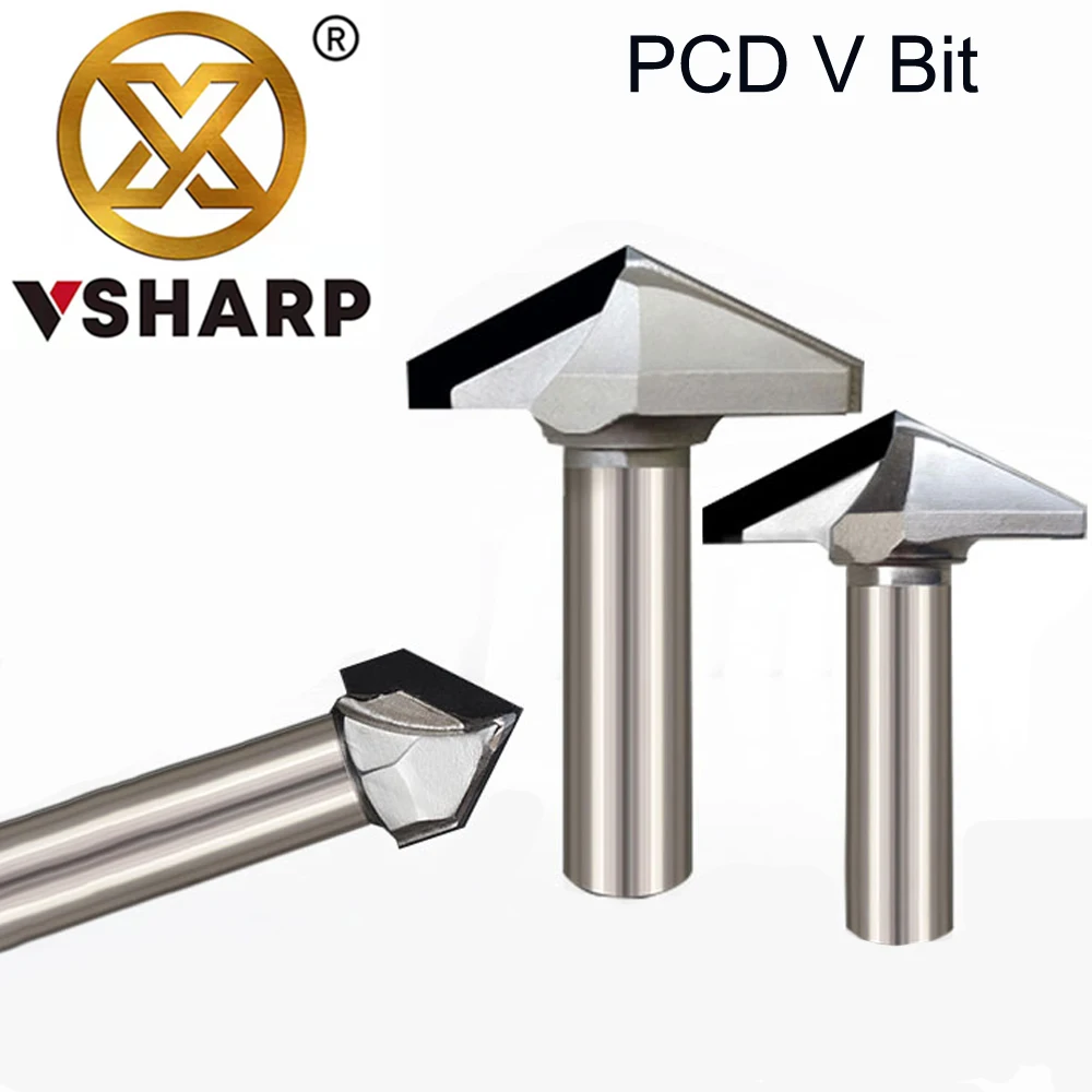 Vsharp 1pc 1/2" Shank Diamond CVD Coating V Type Router Bit For Wood ...