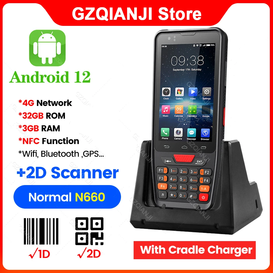 Newest Android 12 Android Pda Scanner 1D 2D Barcode QR Reader Bluetooth Touch Screen Portable ...