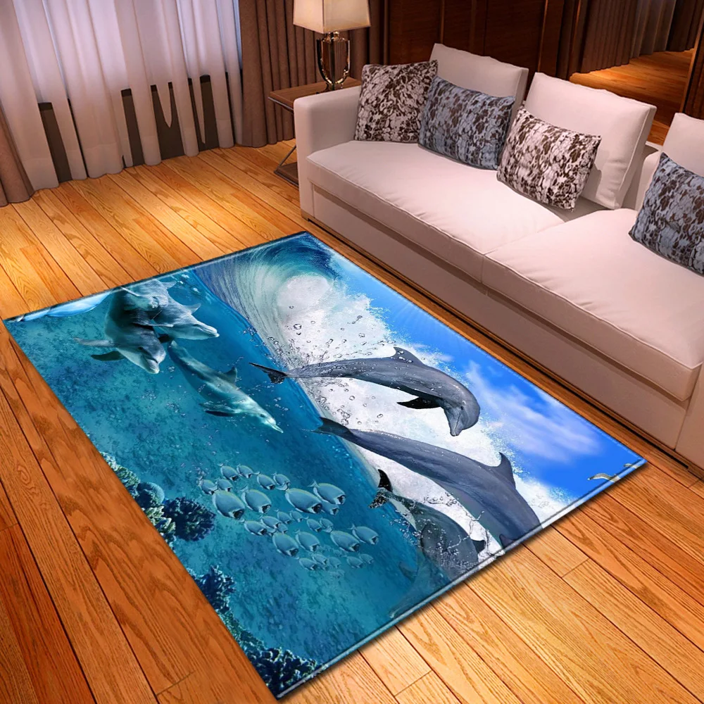Underwater World Dolphin Printed Carpet Child Bedroom Play Crawl Floor ...