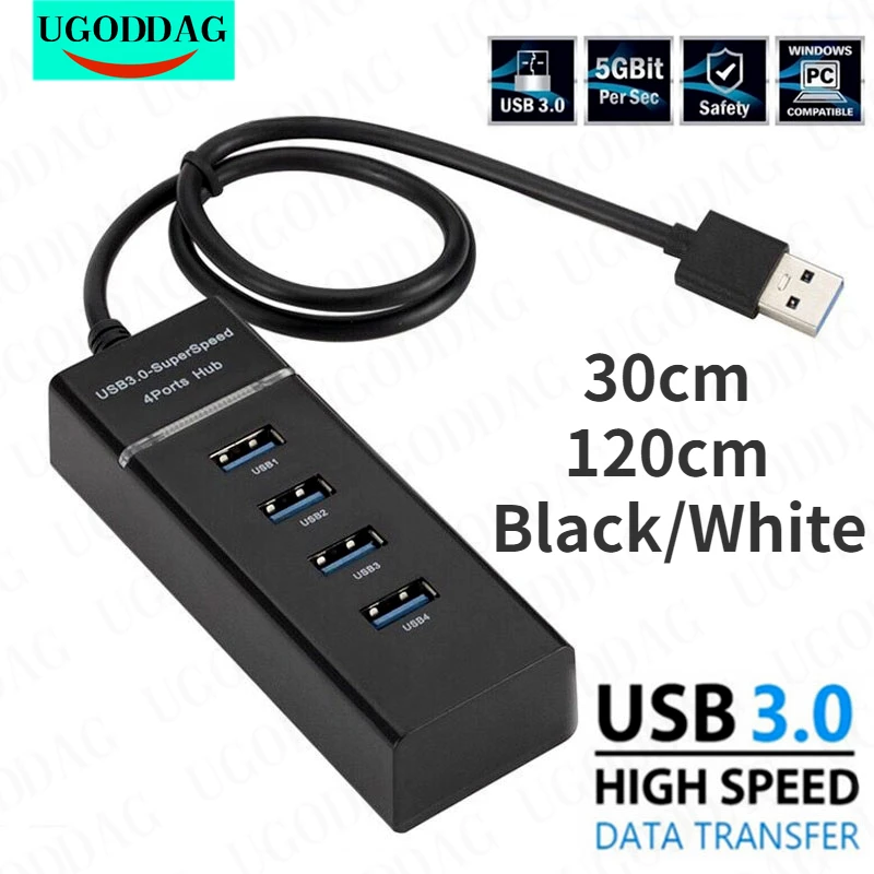 Adaptador de 4 puertos USB 3,0 de alta velocidad, Cable expansor multipuerto, divisor para ...
