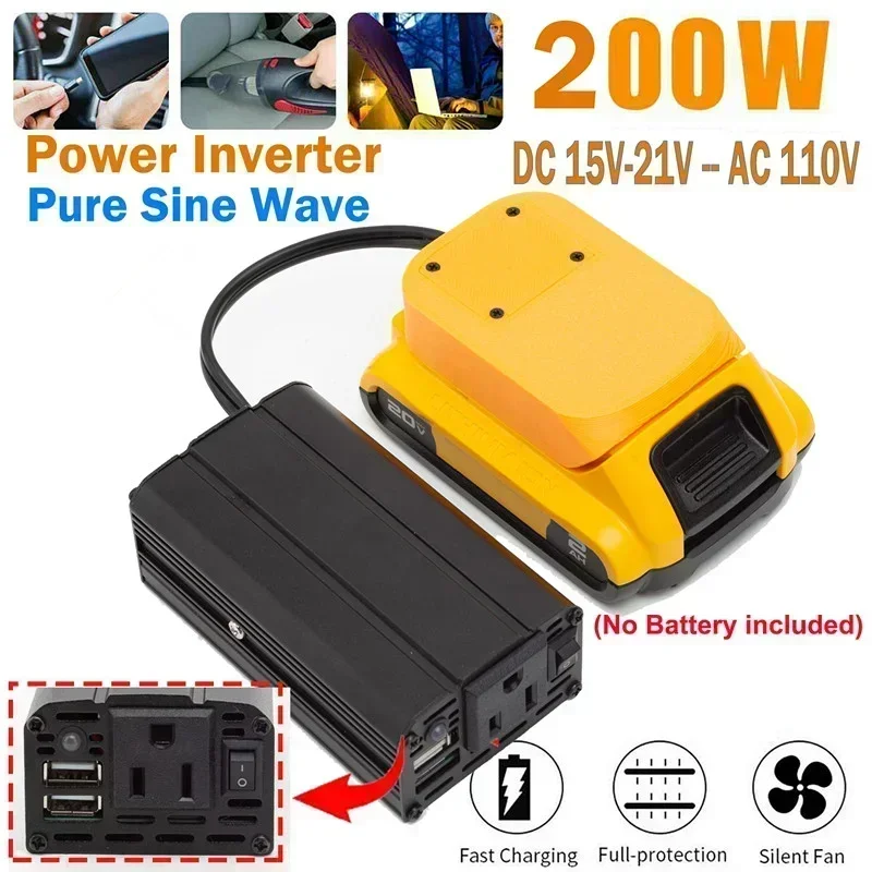 200W Portable Power Supply Inverter Compatible with for Dewalt 20V Li ...