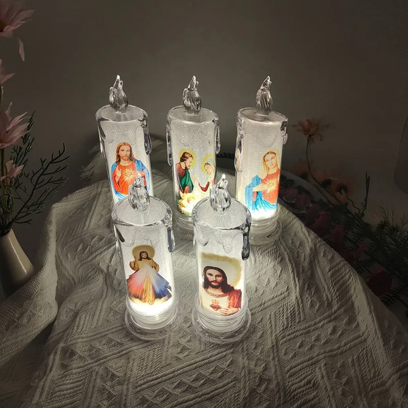 Jesus Virgin Christ Candle Lamp Romantic Tea Light Electronic Flameless ...