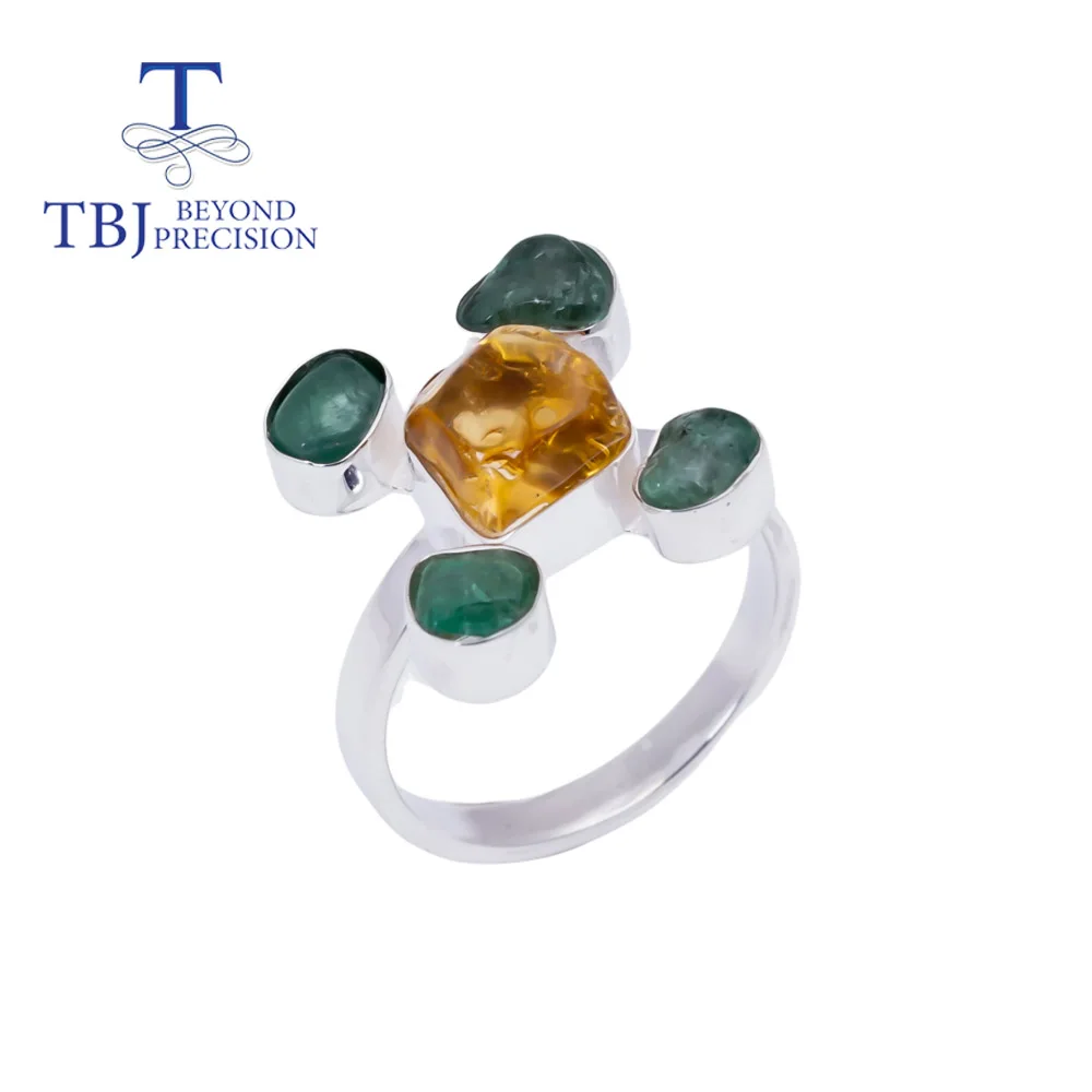 Handmade-natural-emerald-citrine-rough-gemstone-ring-925-sterling ...