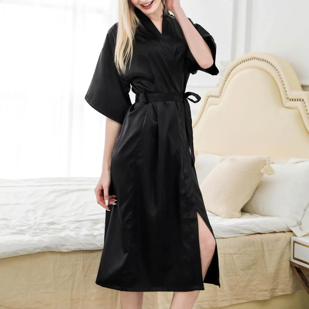 Women Night Gown Robe Satin Long Nightdress Female Wedding Dressing ...