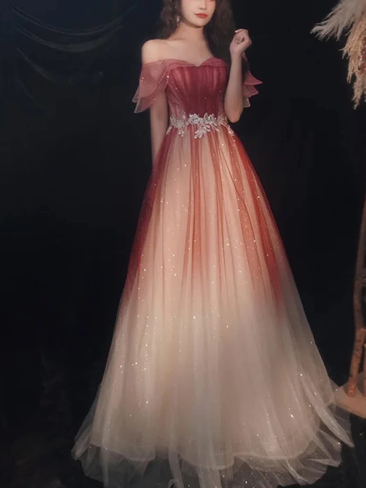 Fashion-Gradient-Prom-Dresses-for-Women-2023-Off-Shoulder-Sparkly-with ...