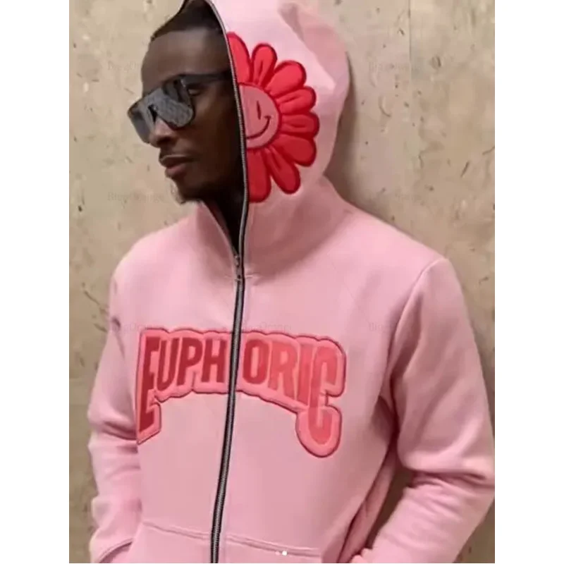 Harajuku-pink-petal-print-sweatshirts-full-zip-hoodie-streetwear-men ...