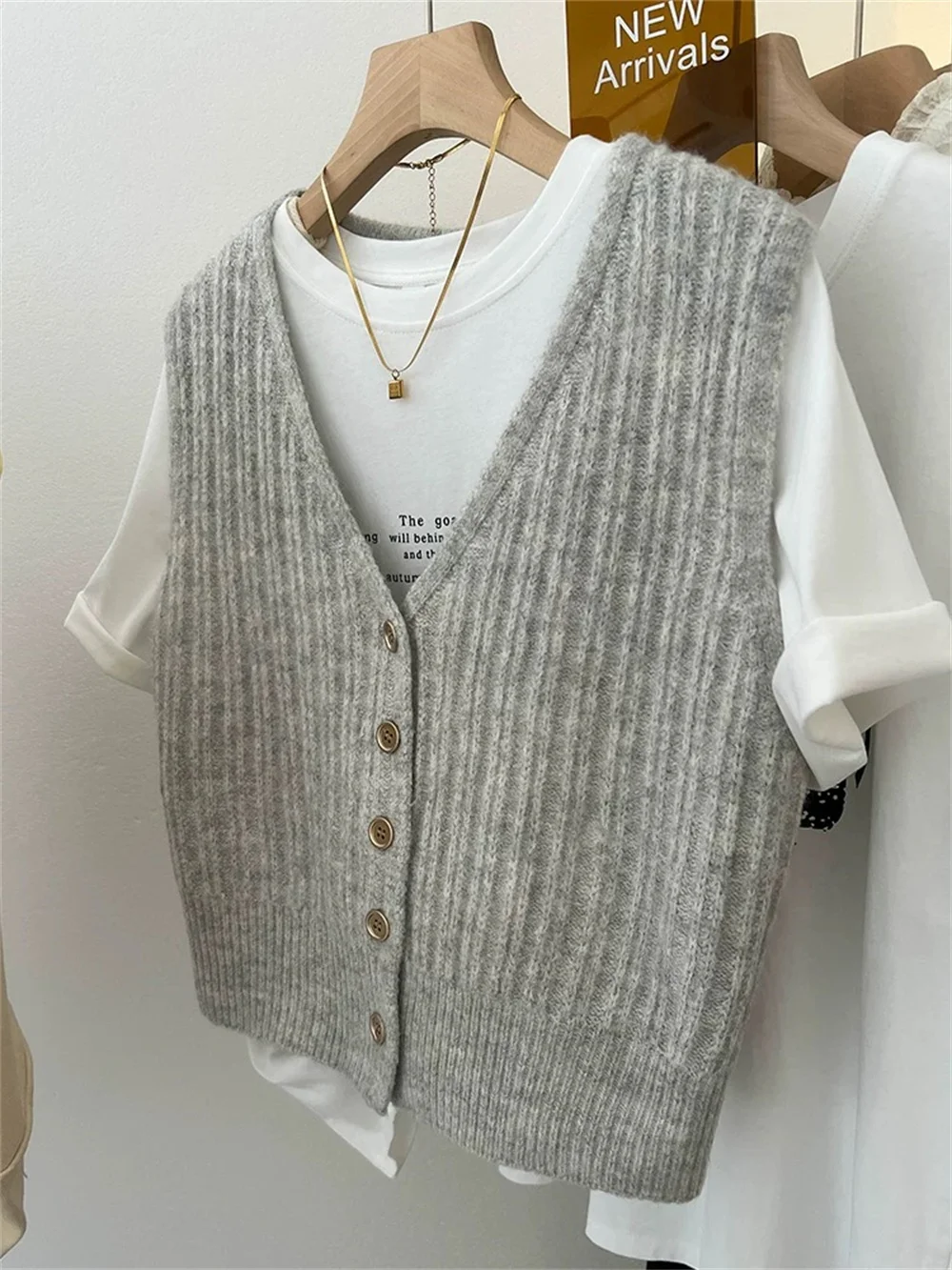 Korean Fashion Wool Cardigan Sweater Vest Woman Vest Loose Short Knit ...