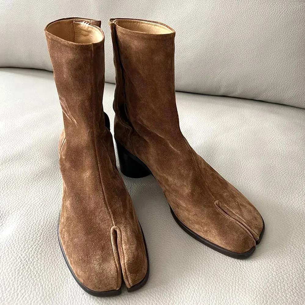 2024-Brand-New-Autumn-Winter-Brown-Split-toe-Chunky-High-Heels-Chelsea ...