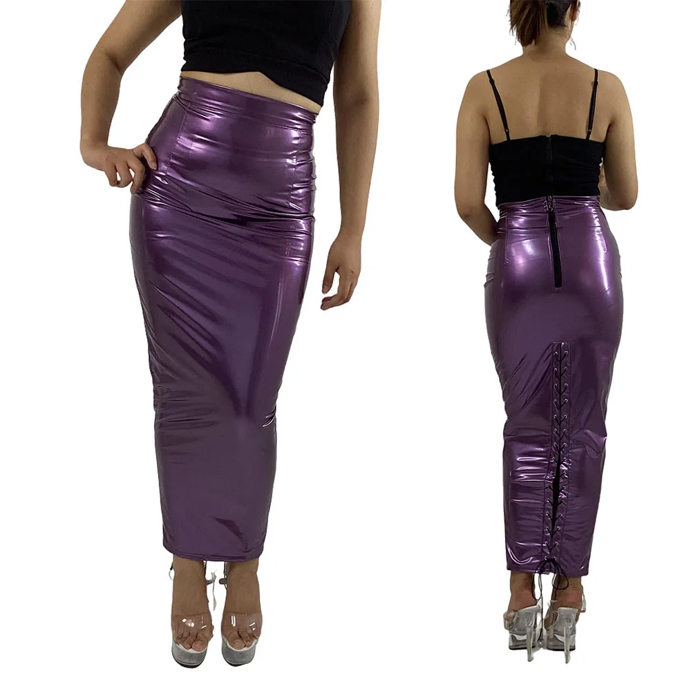 Sexy-High-Waist-PVC-Hobble-Skirts-Vinyl-Leather-Skinny-Lace-up-Zipper ...