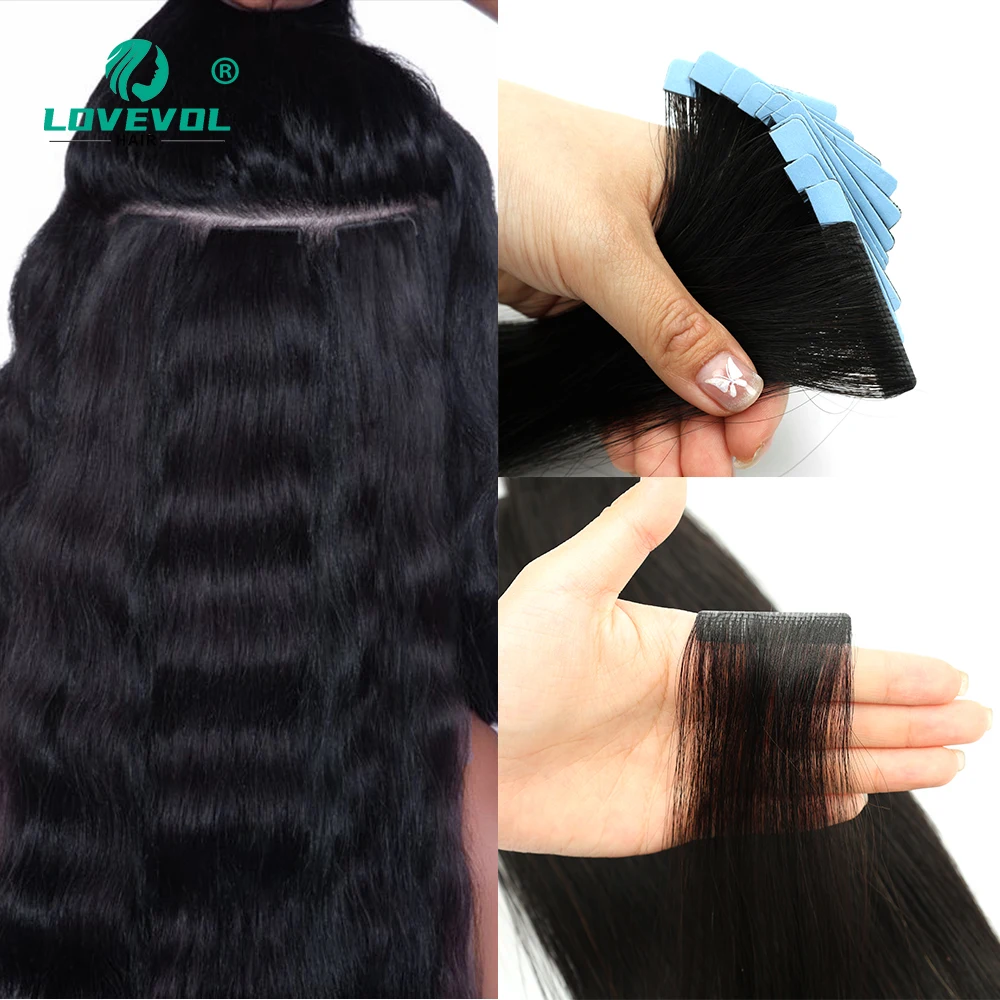 Lovevol-Cinta-Invisible-de-trama-de-piel-de-PU-recta-extensiones-de ...