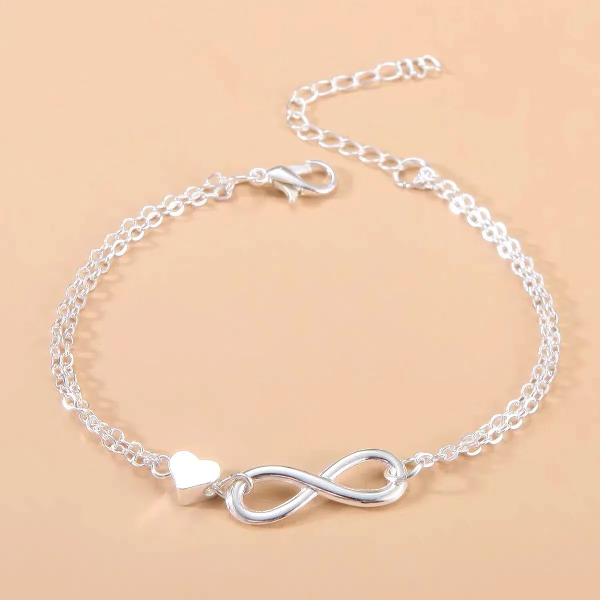 Sterling Silver Color Infinity Symbol Bracelet Charm Women's Hand Chain ...