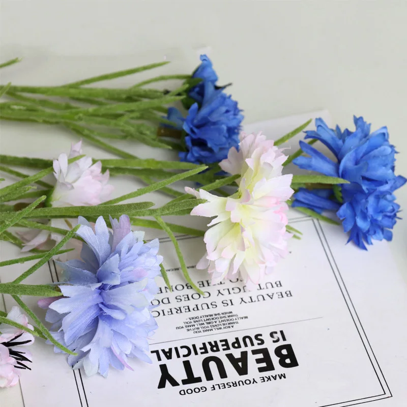 Nordic-3Forks-Bouquet-Long-Branch-Starry-Cornflower-Silk-Artificial ...