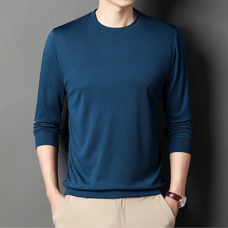 Long-sleeved-solid-color-men-s-T-shirt-Long-sleeved-round-neck-men-s ...