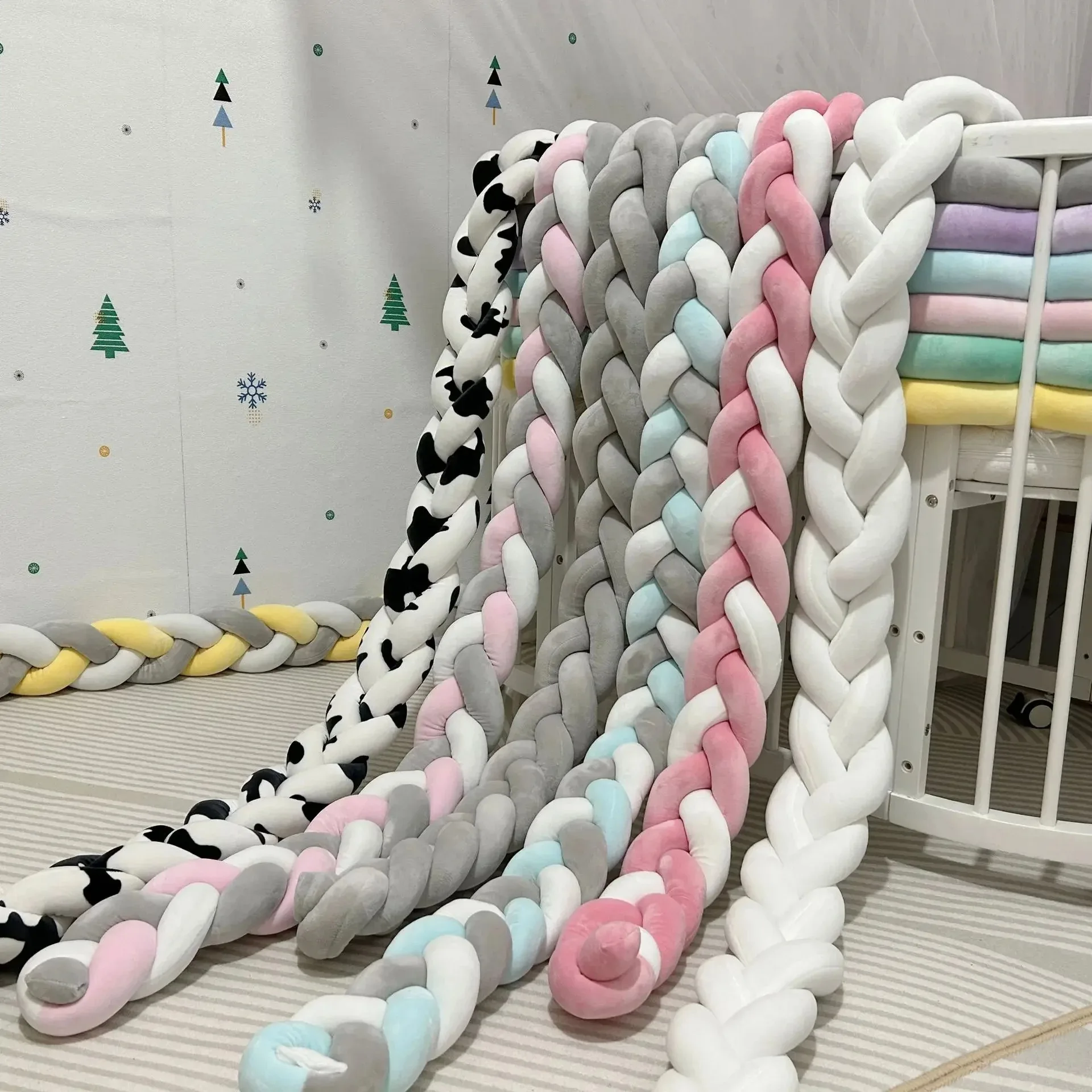 1-2-3-4M-Baby-Bed-Bumper-Infant-Cradle-Pillow-Cushion-Braid-Knot-Bumper ...