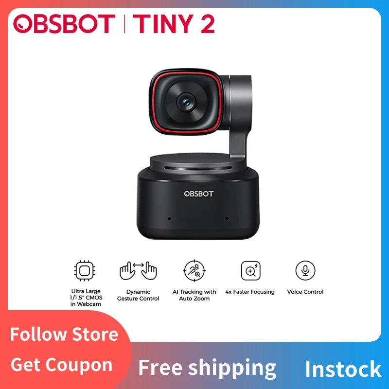 OBSBOT Tiny 2 4K AI Tracking Auto Zoom Voice Control AI-Powered Ultra ...