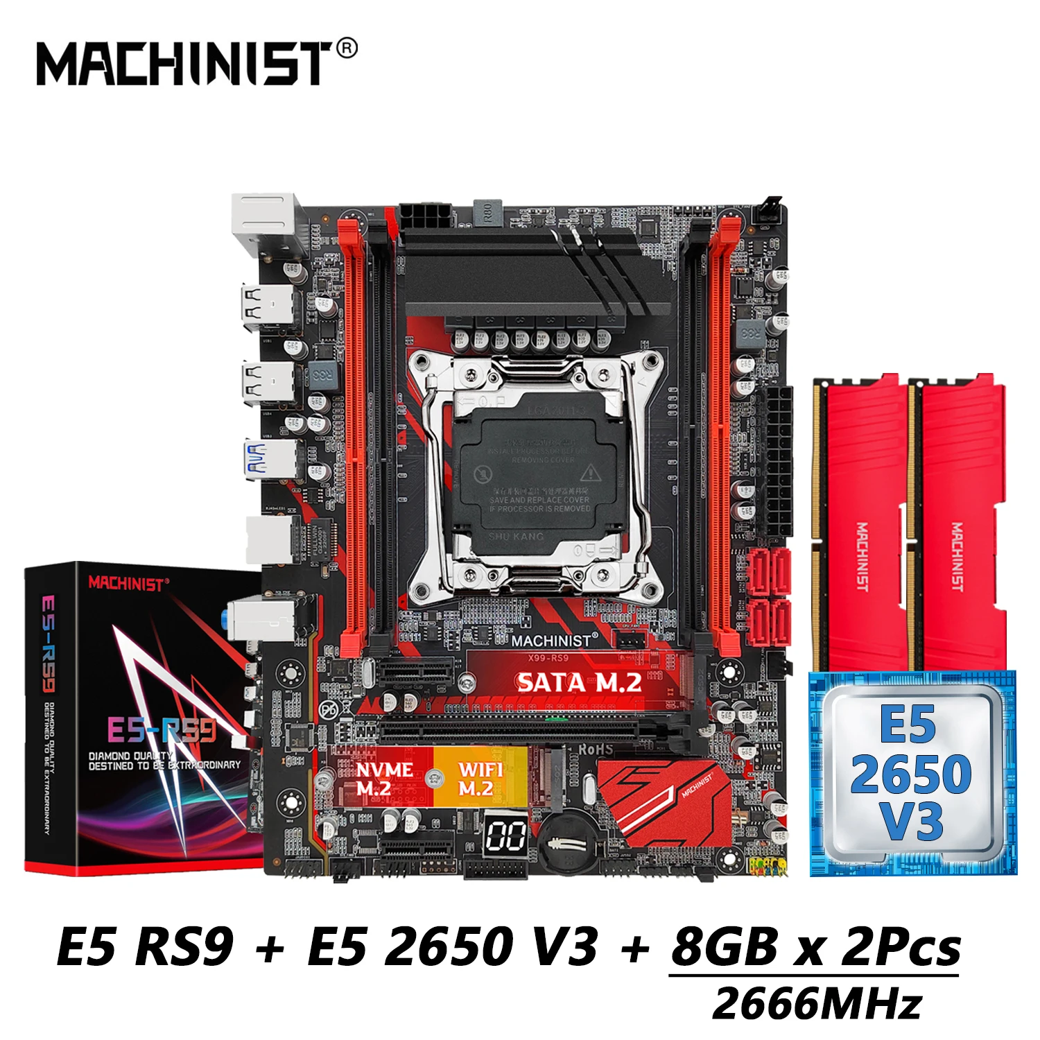 Machinist Rs9 X99 Motherboard With Kit Xeon E5 2650 V3 Cpu 2x8gb 16gb