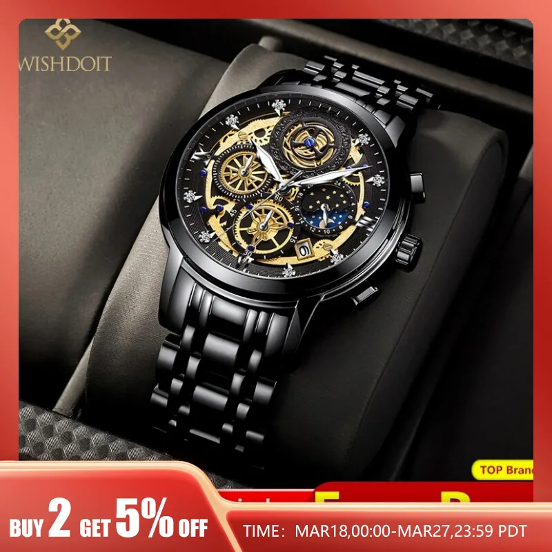 WISHDOIT Original Watch for Men's Waterproof Stainless Steel Quartz ...