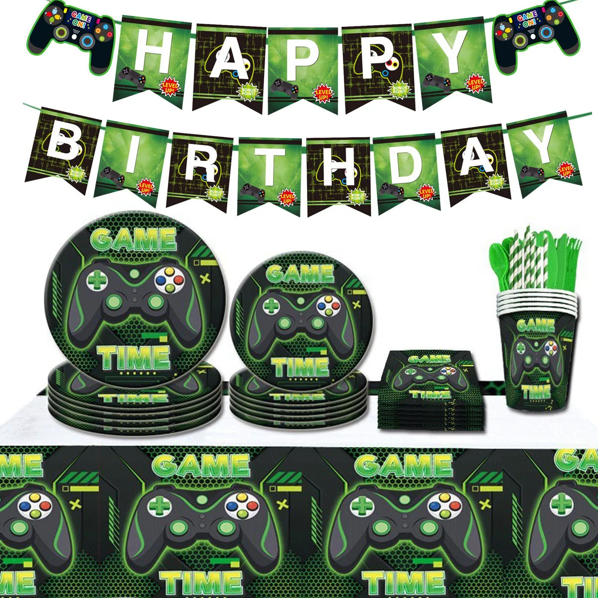 Video-Game-Party-Supplies-Game-on-Birthday-Decoration-Table-Cover-cups ...