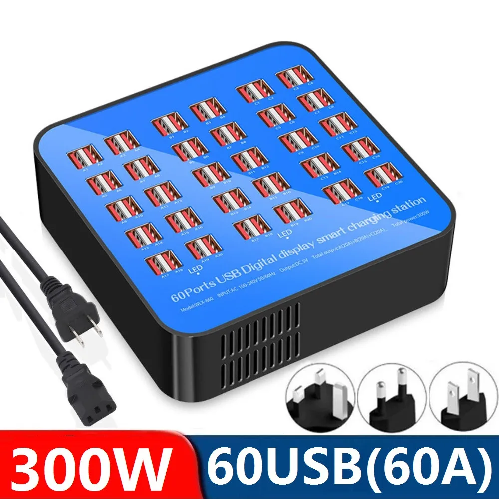 300W 60A Multi Fast USB Charger 60 Port Portable Usb Charging Station ...