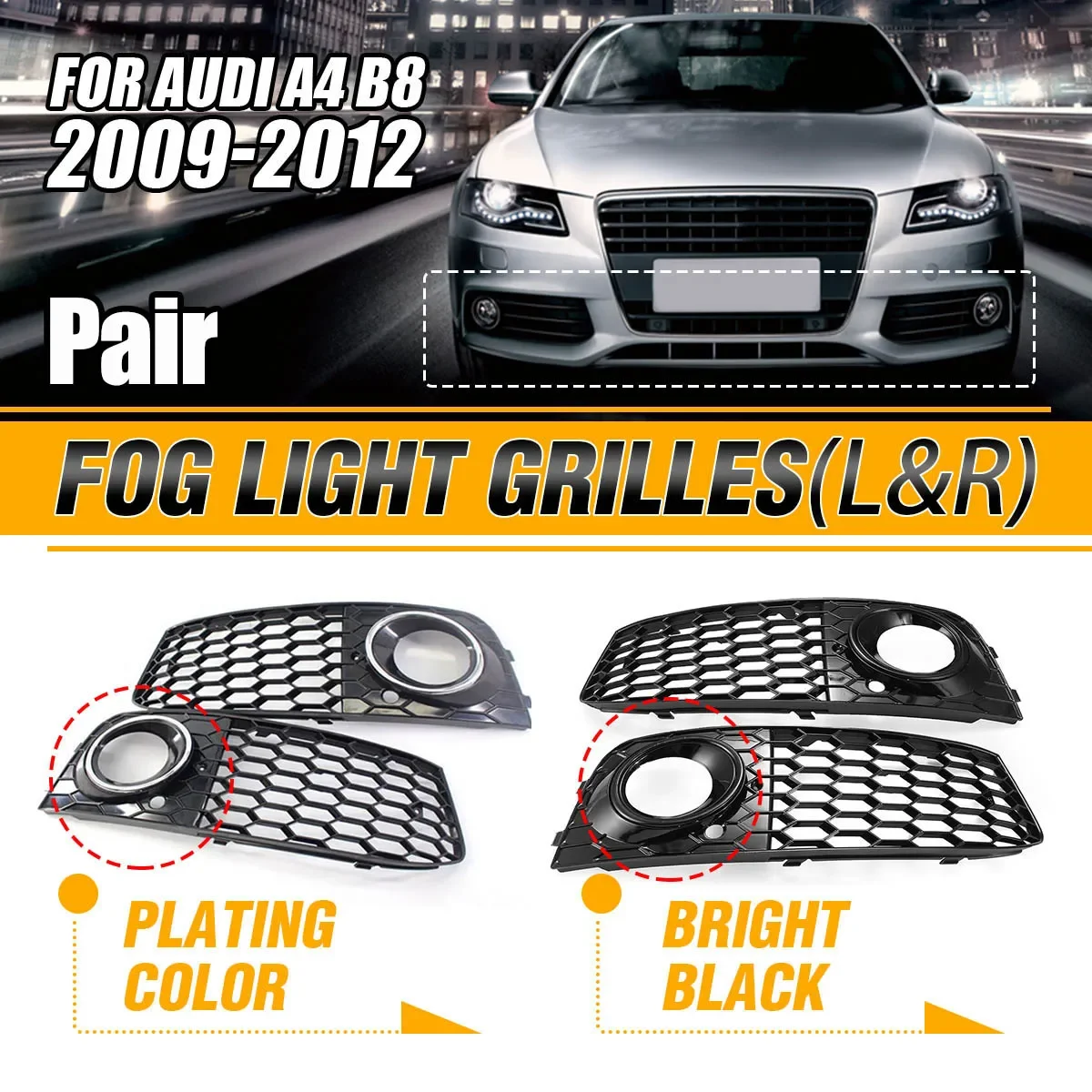 Pair-Fog-Light-Grilles-For-Audi-A4-B8-2009-2012-Car-Front-Bumpe-Grill ...