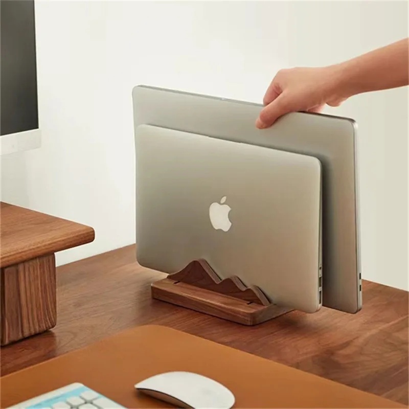 Wooden Vertical Laptop Stand Gravity Locking Holder Adjustable Desktop ...