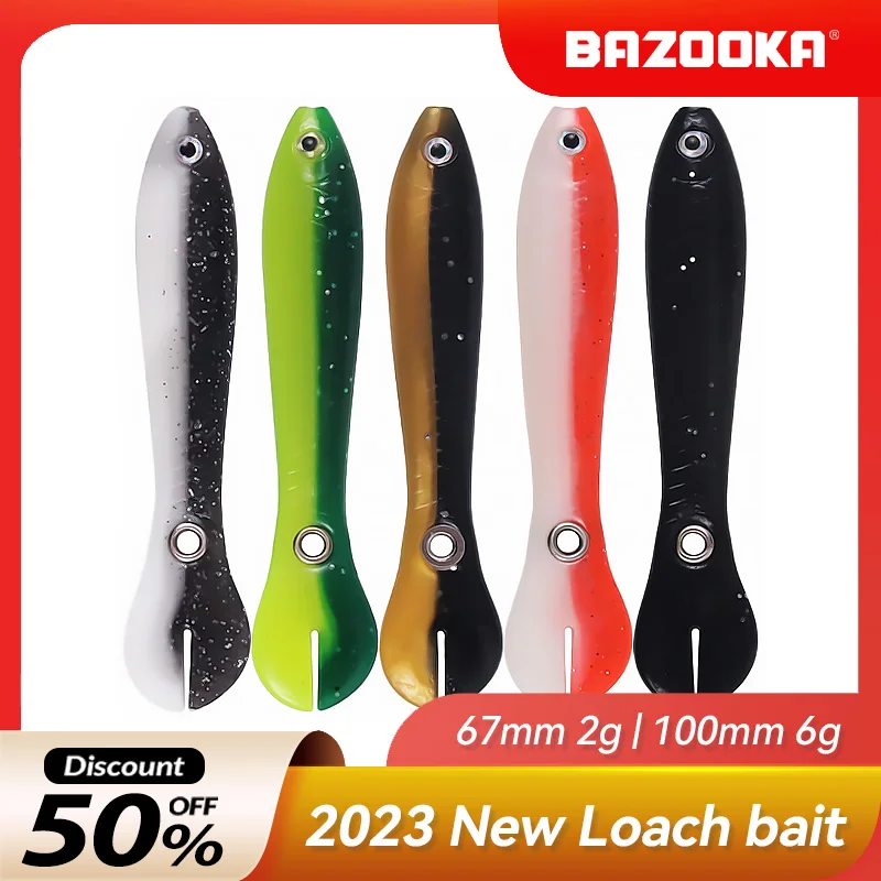 Bazooka-5pcs-Soft-Fishing-Lure-Bionic-Loach-Bait-Silicone-Wobble-T-Tail ...