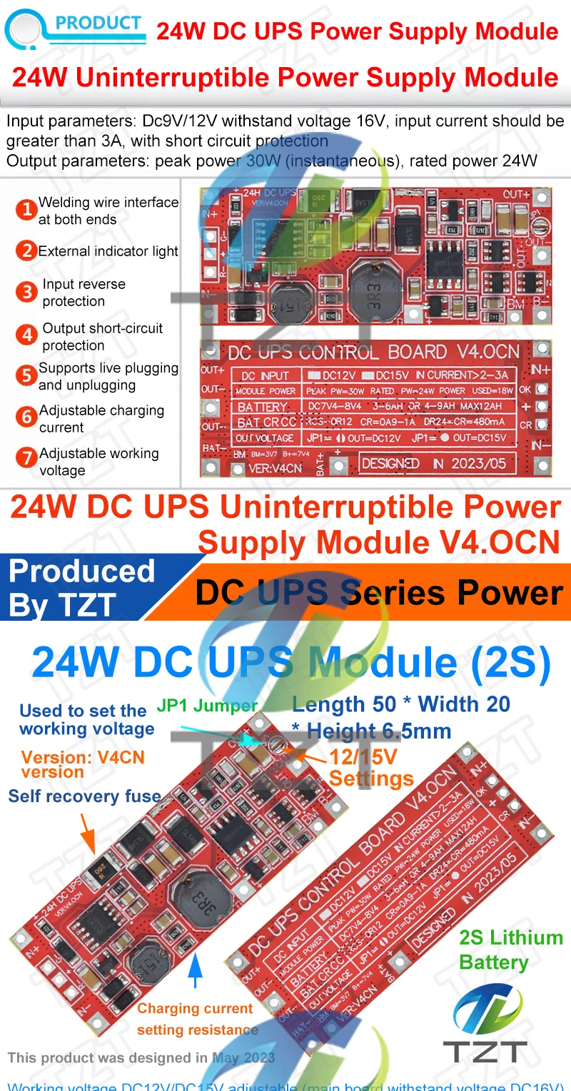 TZT DC 12V/15V 24W 1A UPS Power Supply Module Uninterruptible Power ...