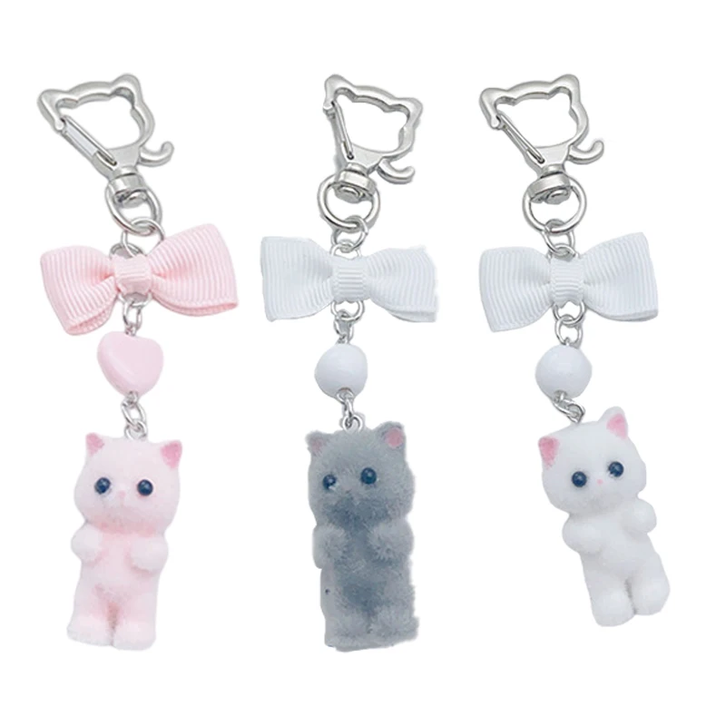 Kawaii-Flocking-Cat-Keychain-Cute-Bowknot-Kitten-Mobile-Phone-Chain ...