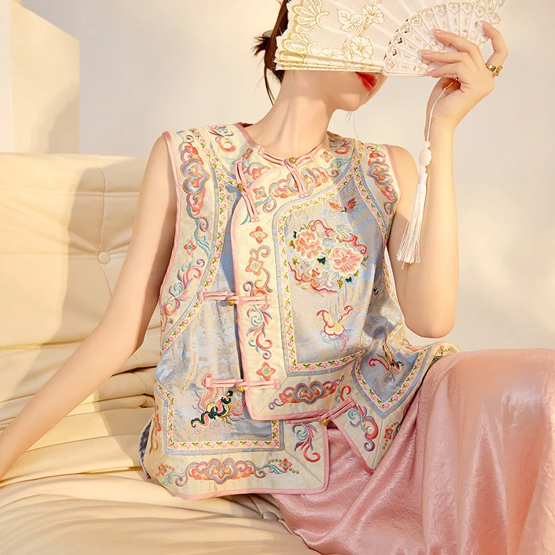 Luxury Embroider Flower Cheongsam Tops Women Sleeveless Vest New ...