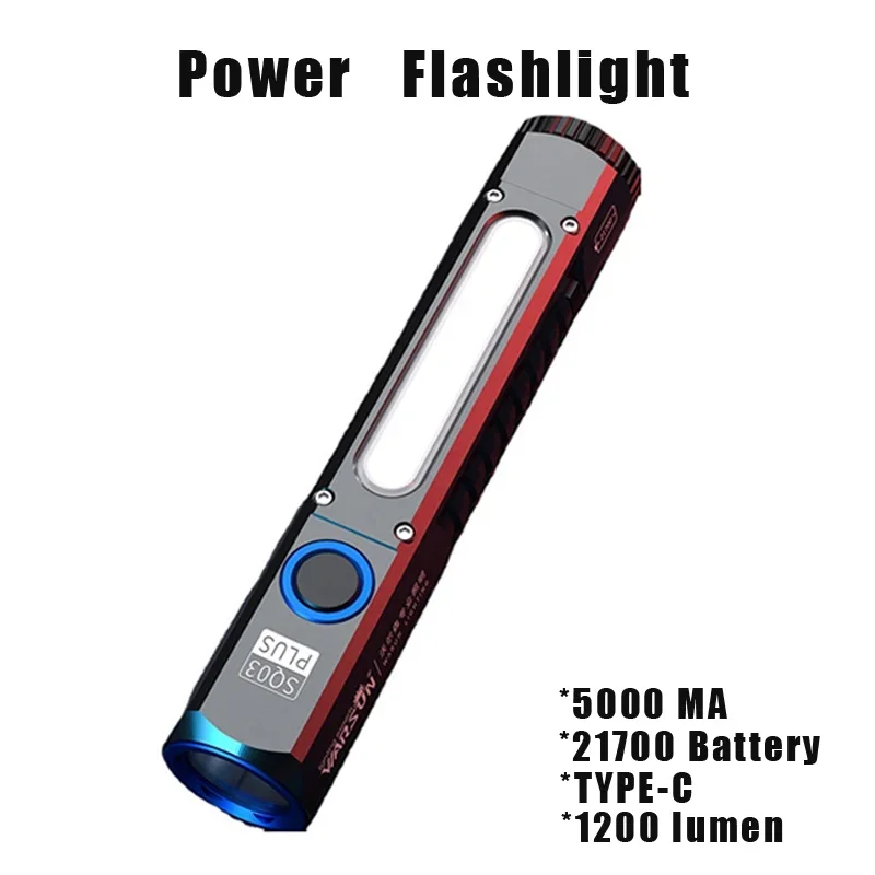 Powerful Flashlight 21700 TYPE-C Rechargeable 5000mAh Black Torch Lampe ...
