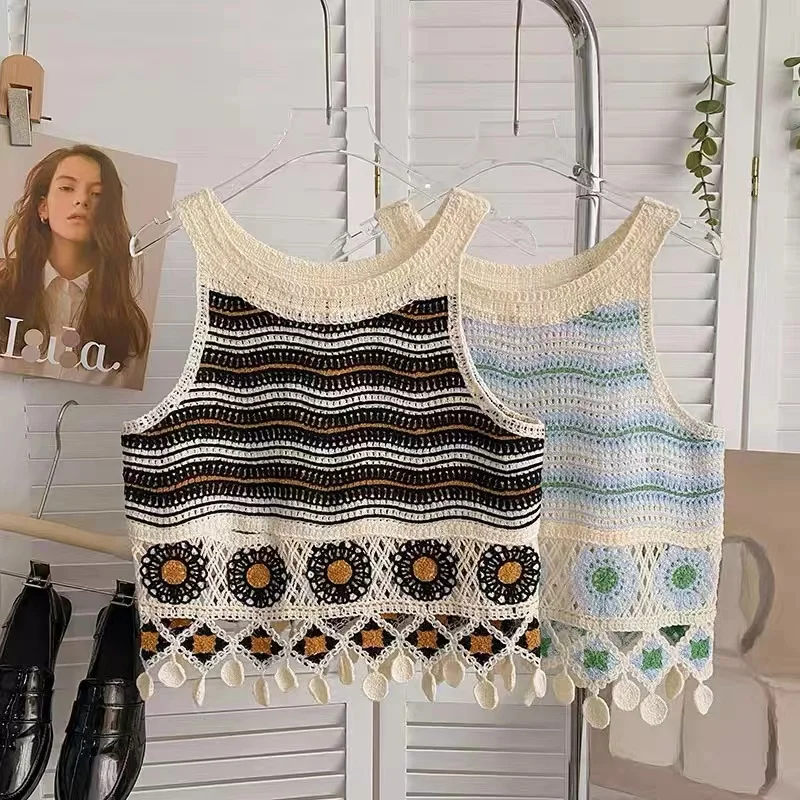 OUMEA-Women-Cotton-Crochet-Halter-Neck-Tops-Wave-Pattern-Chic-Fringed ...