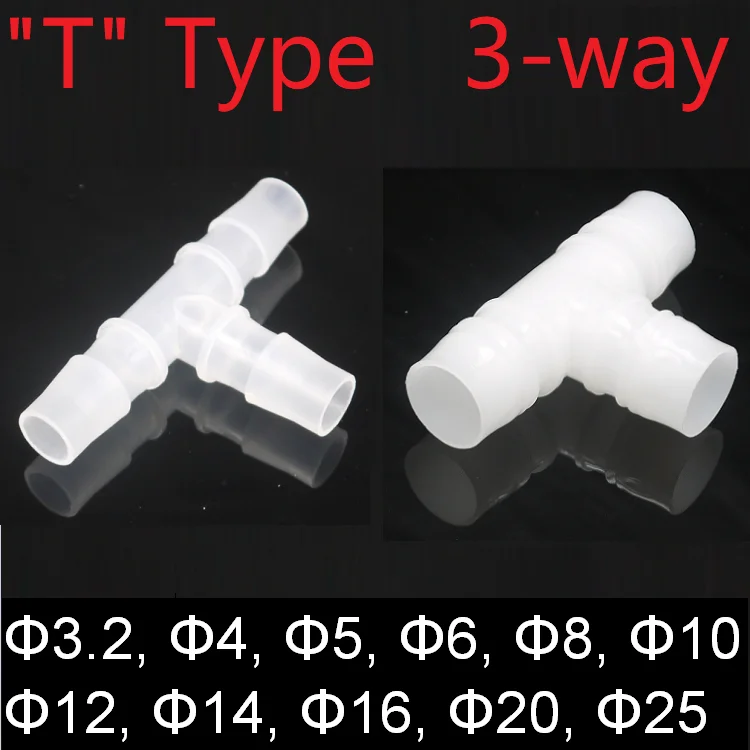 10Pcs Dia 3.2mm~25mm Water Connector PP PE Food Grade T Type 3-way ...