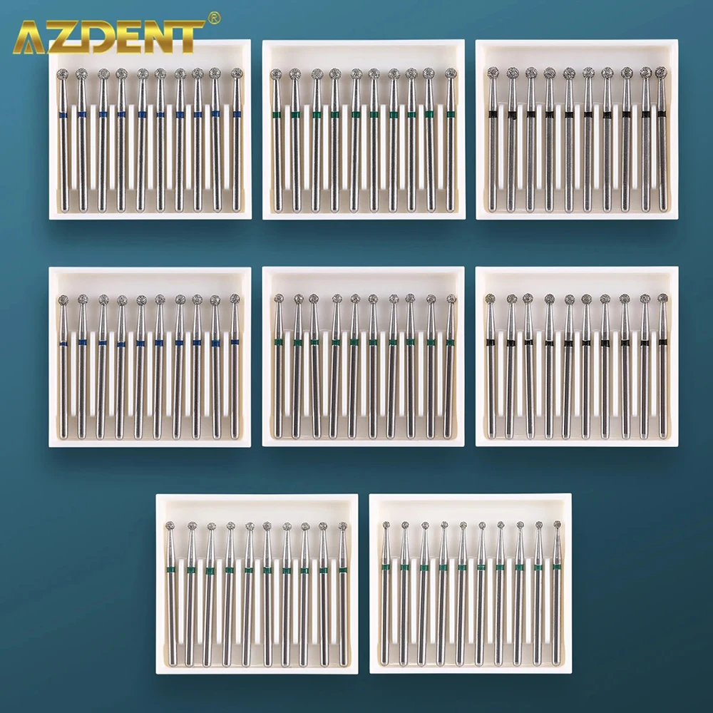 AZDENT-10PCS-Box-Dental-Diamond-Burs-Ball-Round-Bur-Length-25mm-for-FG ...