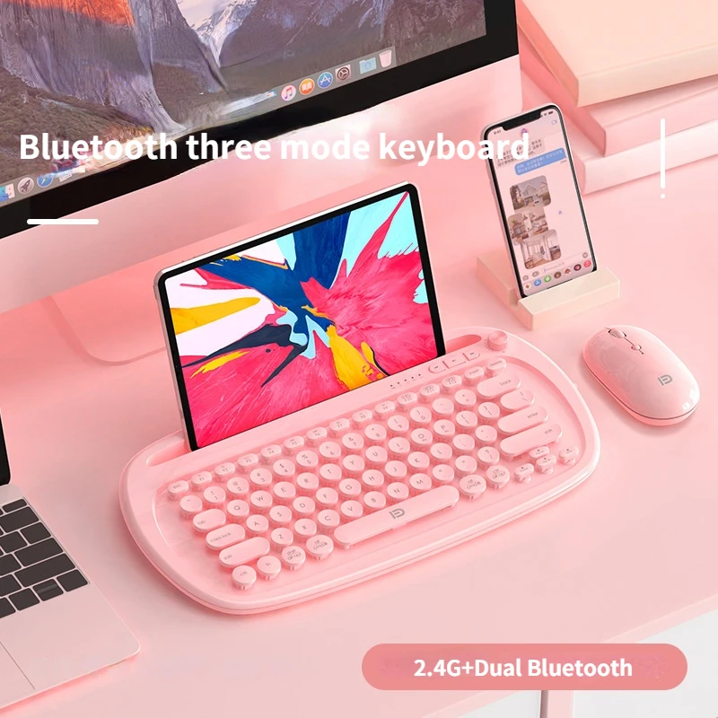 Mini Round Keycap Wireless Keyboard Bluetooth Three-mode Keyboard For ...