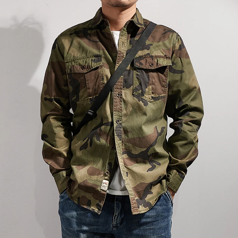 Military Style Camouflage Shirt Men Spring Fall New Fashion Multi ...