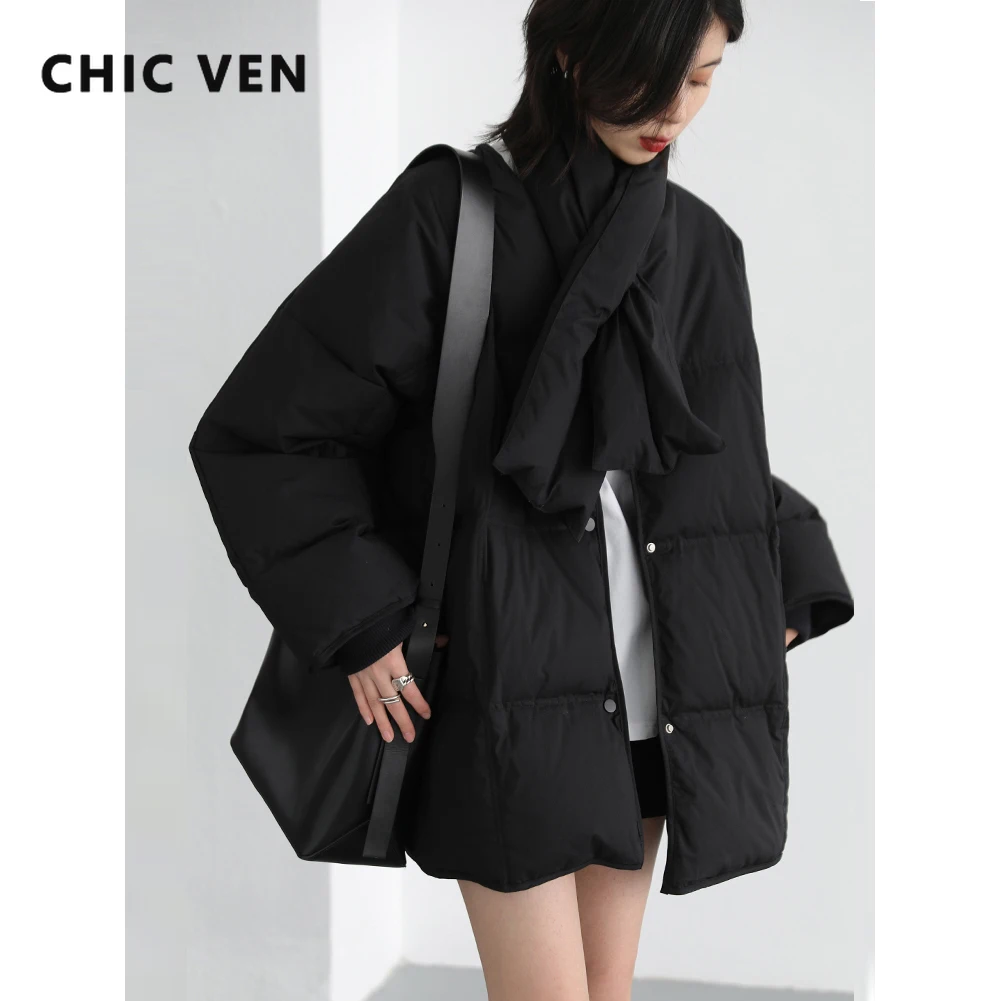 CHIC-VEN-Women-s-Down-Coat-Solid-Loose-Casual-90-White-Duck-Down-Down ...