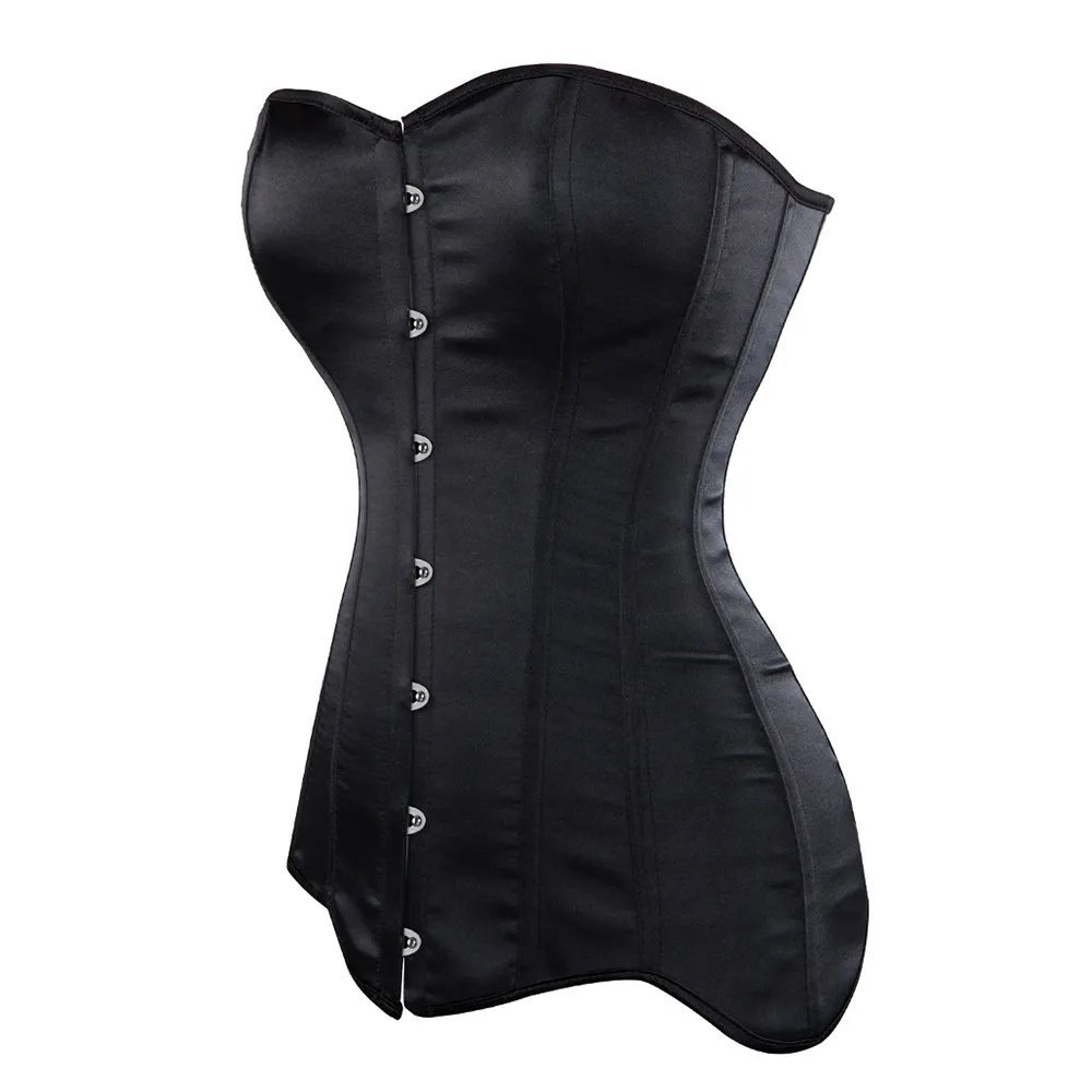 Women-Sexy-Corset-Gothic-Long-Torso-Corsets-Satin-Black-Overbust-Waist ...