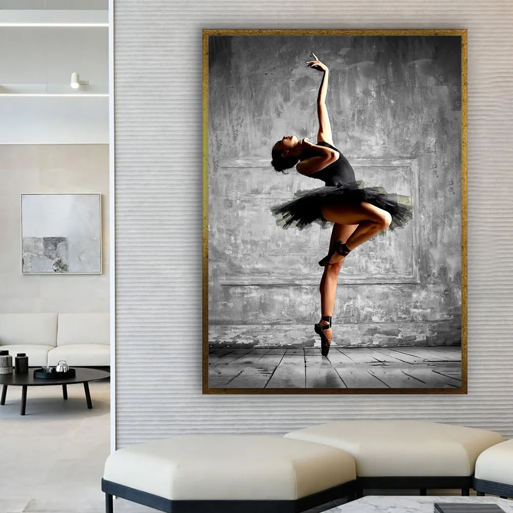 Black-and-White-Ballet-Dancer-Canvas-Painting-Elegant-Ballerina-Pose ...