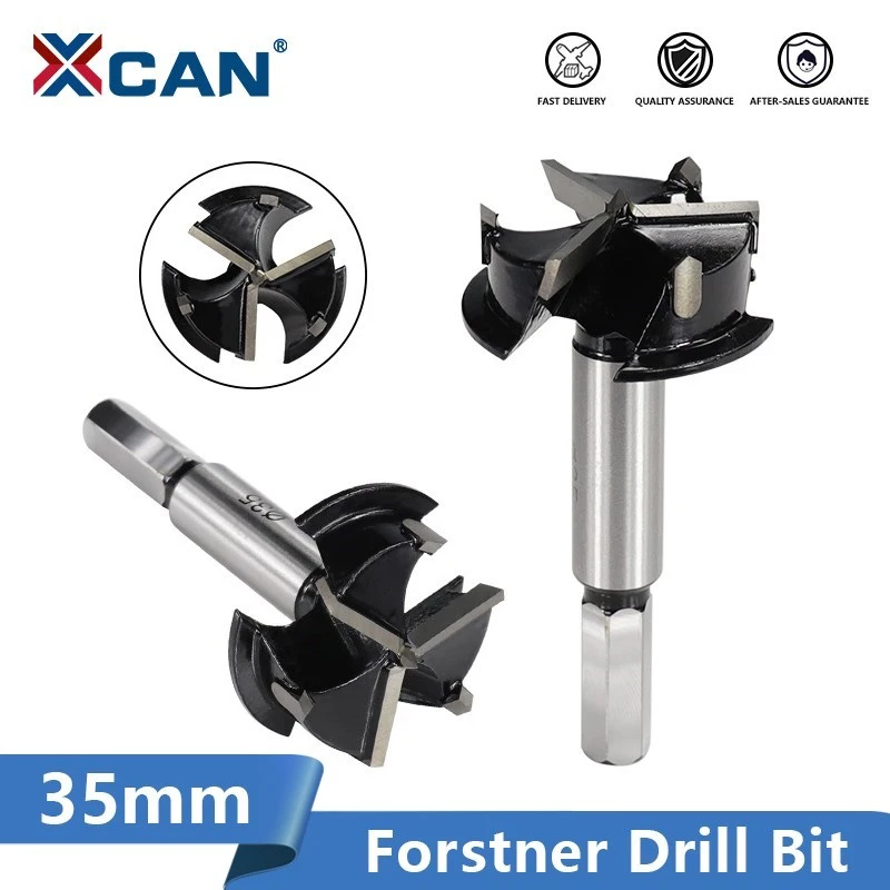 XCAN Forstner Drill Bit 35mm 3 Flutes Carbide Tip Wood Auger Cutter ...