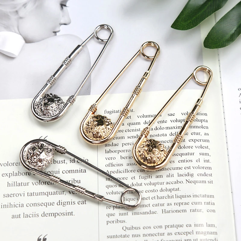Lady Large Safety Pins Vintage Alloy Double Lion Head Brooc Women Diy ...