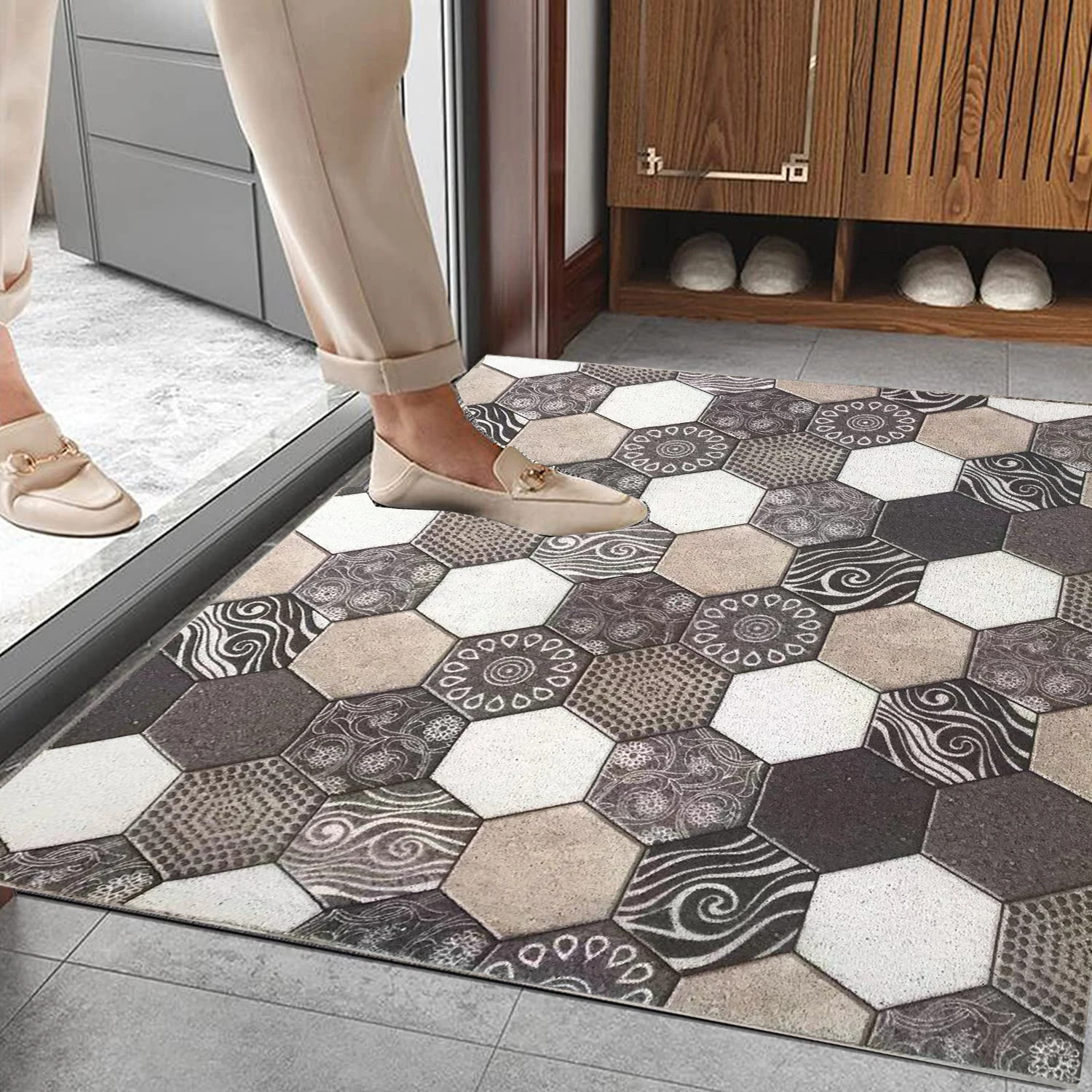 Durable-Front-Door-Mat-Boho-Brown-Plaid-Heavy-Duty-Absorbent-Mud-Rug ...