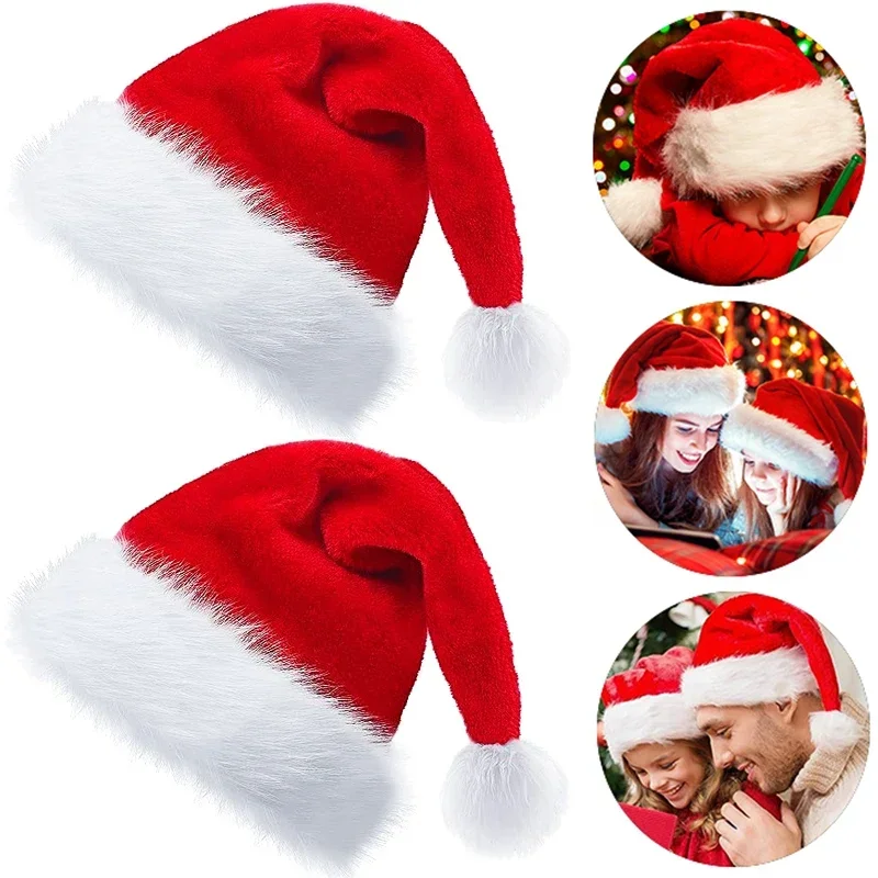 Plush-Santa-Hats-Merry-Christmas-Red-Black-Thicken-Warm-Fluffy-Caps ...