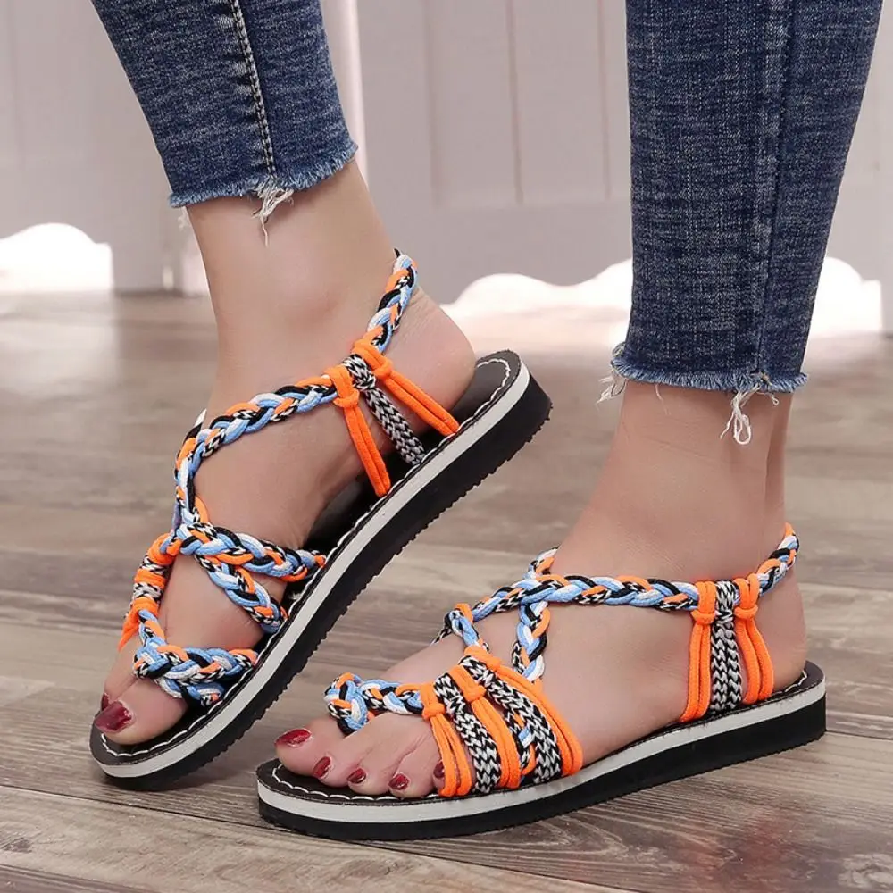 Fashion-Mixed-Colors-Woman-Beach-Sandals-Plus-Size-Flat-Roman-Sandals ...