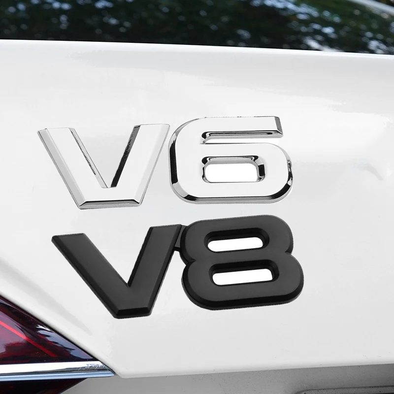 3D-Metal-V6-V8-Car-Logo-Stickers-Universal-Exterior-Stickers-Scratch ...
