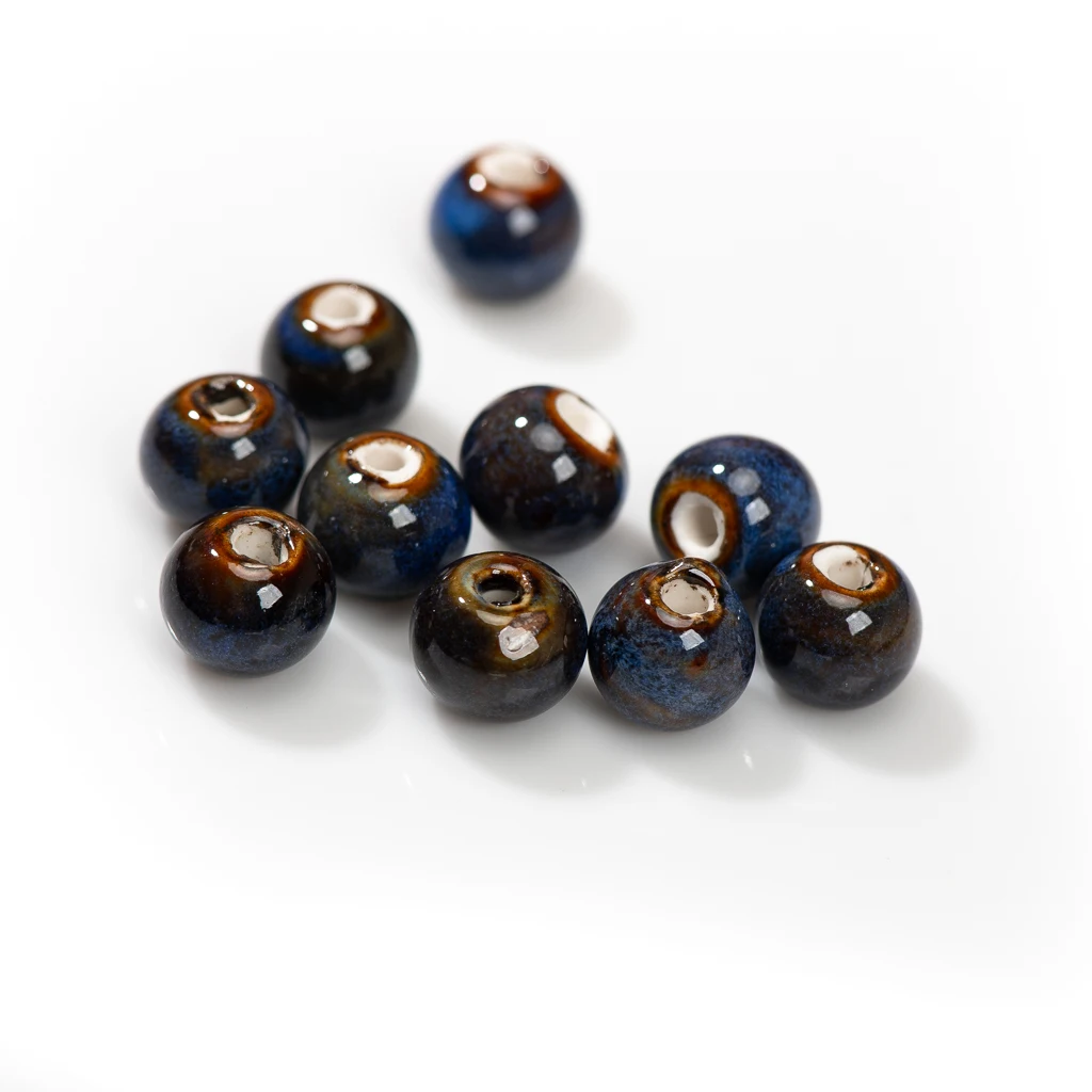 Handcrafted-Deep-Blue-Ceramic-Beads-Set-10-Pieces-12x10mm-with-Unique ...
