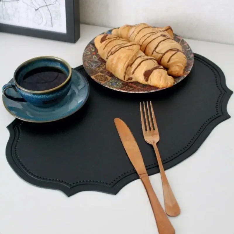 Faux-Leather-Kitchen-Dining-Table-Pad-Black-Oval-Shaped-PU-Placemat ...
